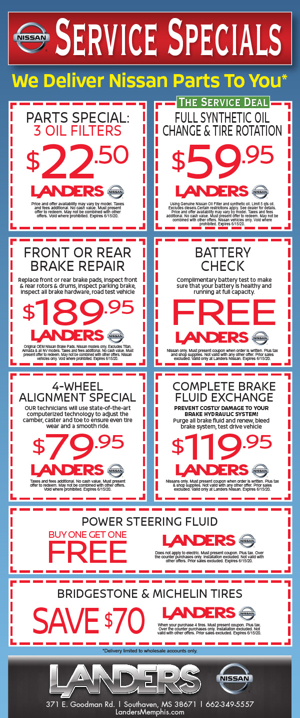 Service Department Coupons, Specials - Landers Nissan