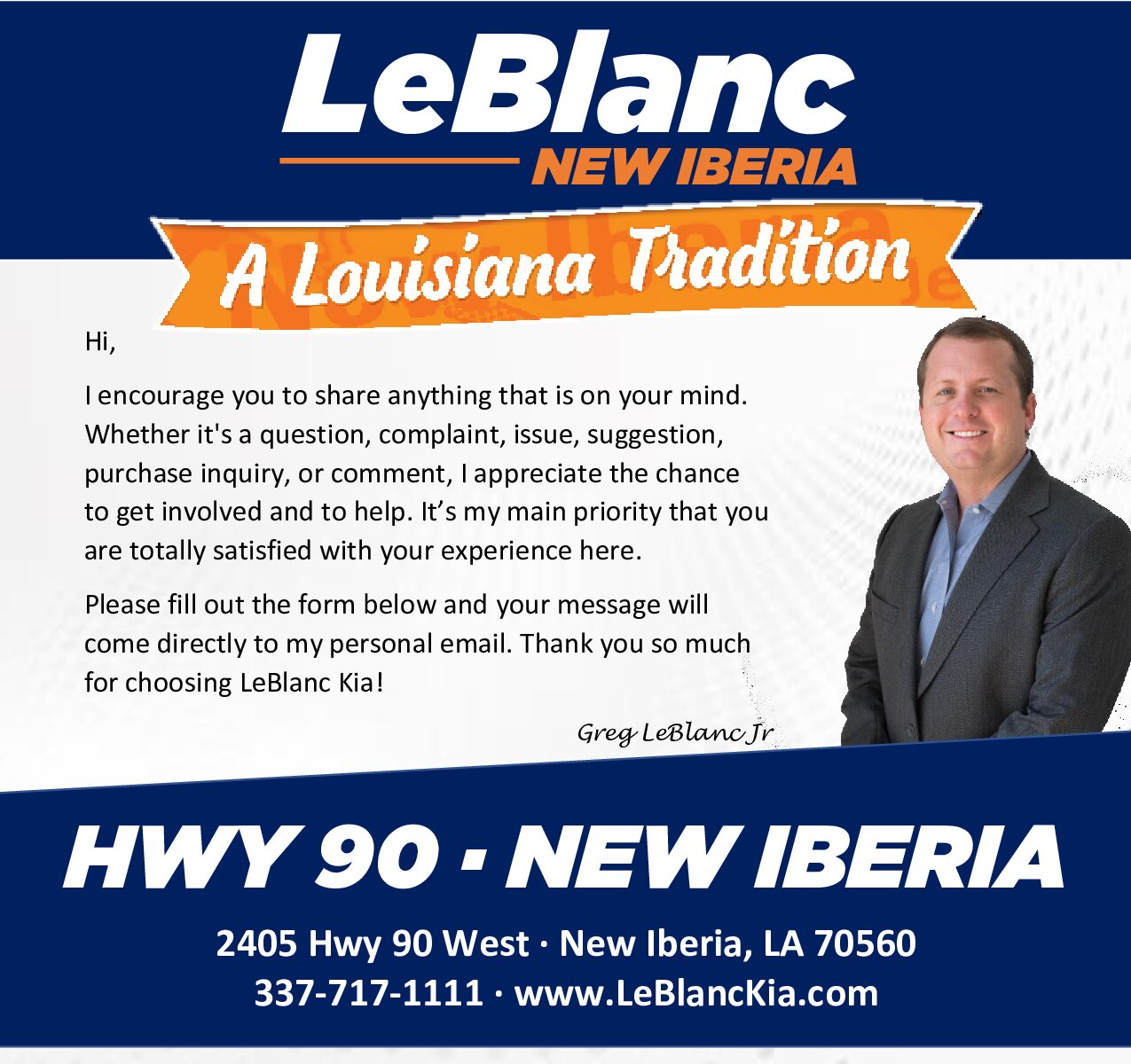 Talk to Greg - LeBlanc Kia