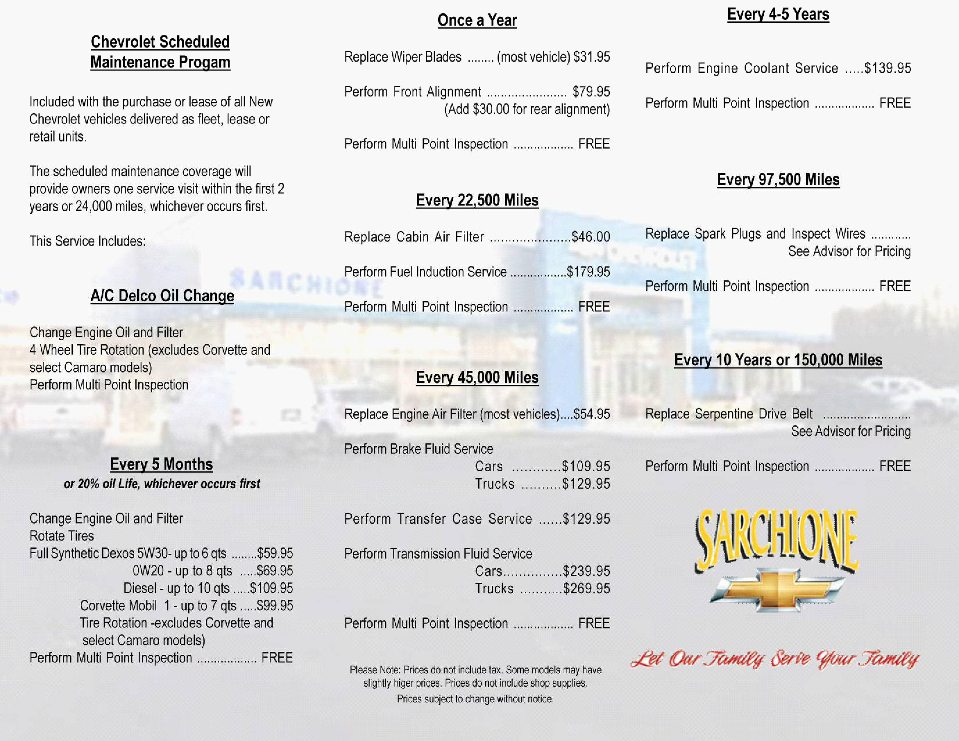 Mandatory Scheduled Maintenance - Sarchione Chevrolet