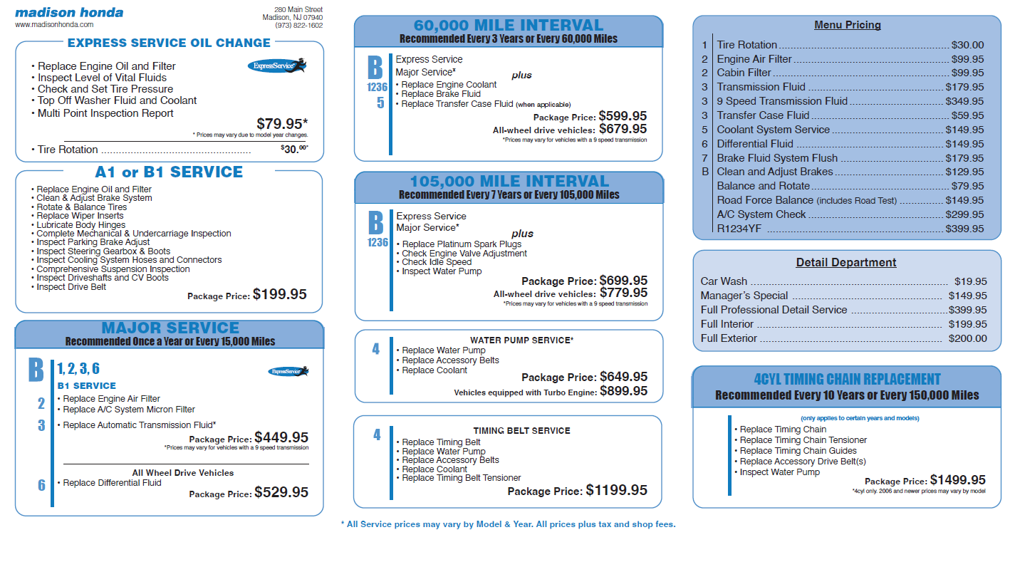Service Pricing - Madison Honda