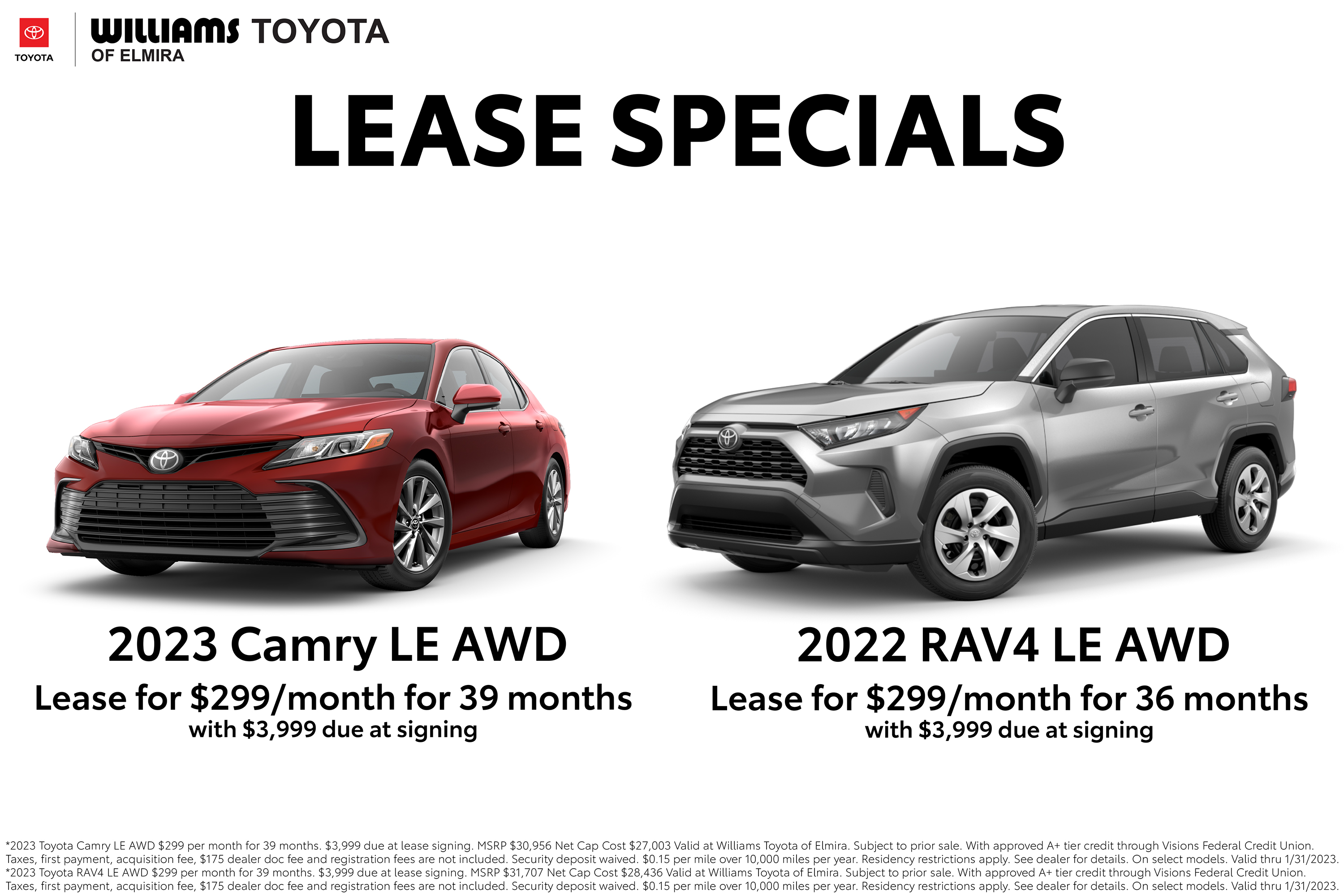 Williams Toyota of Elmira Monthly Lease Specials
