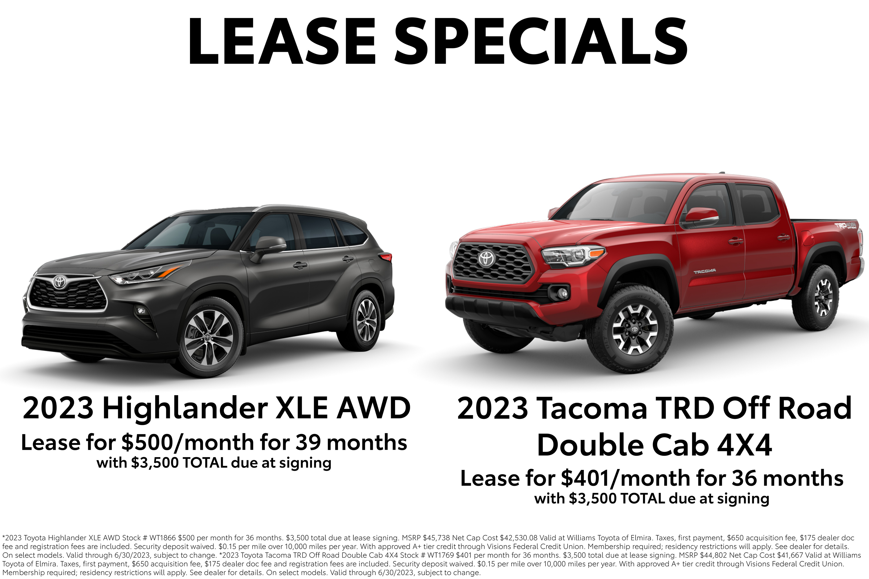 Williams Toyota of Elmira Monthly Lease Specials
