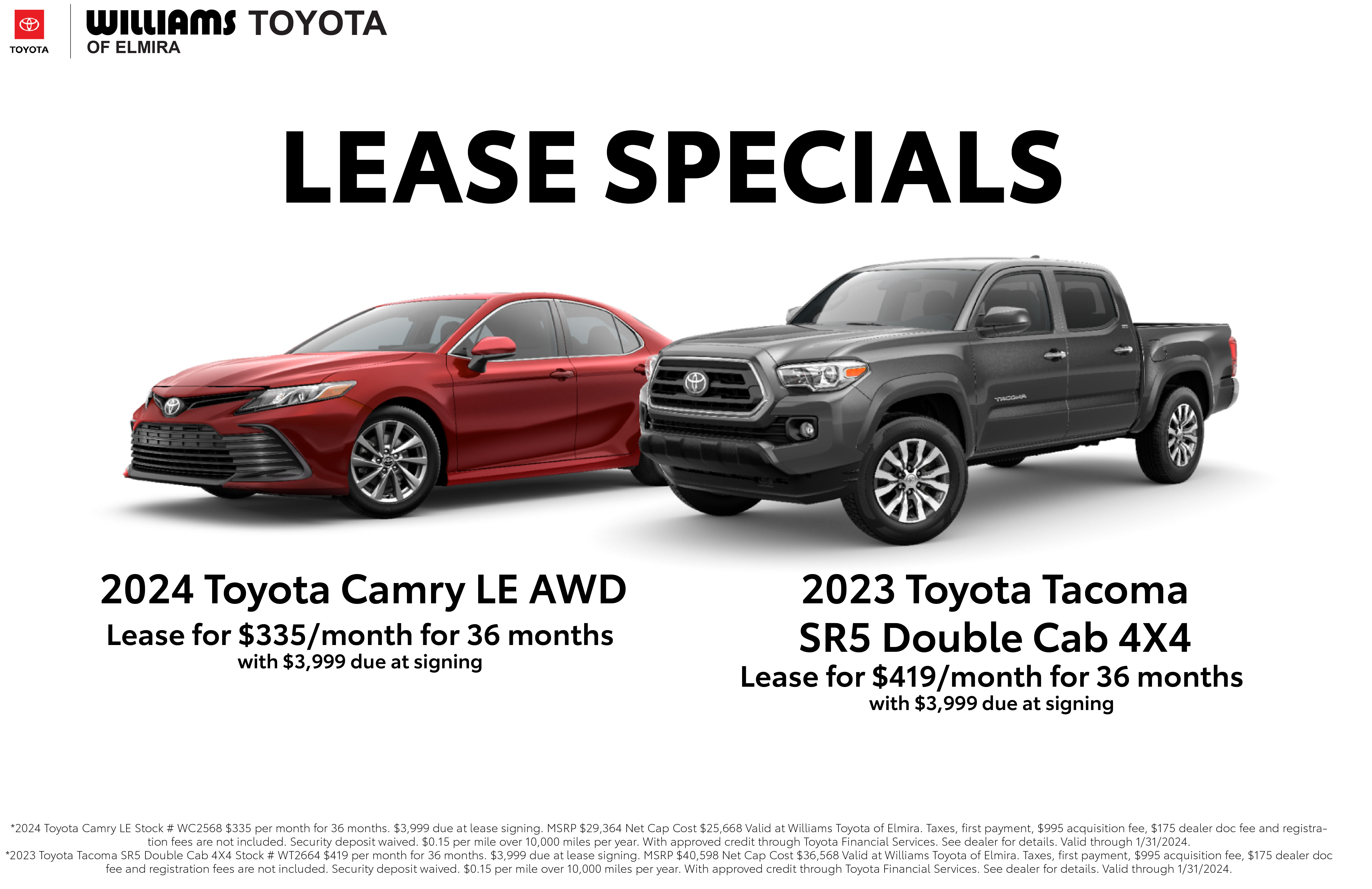 Williams Toyota of Elmira Monthly Lease Specials