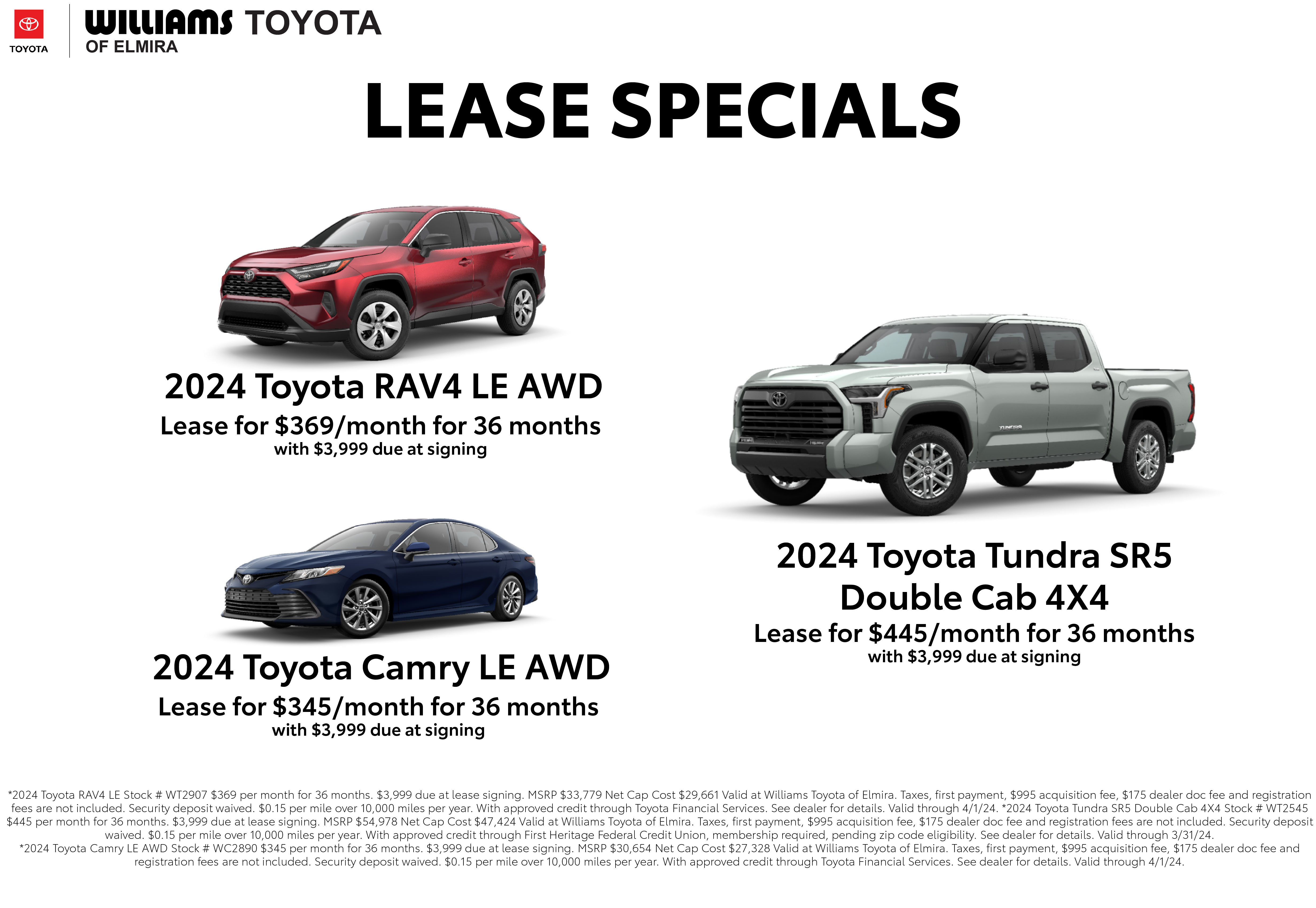 Williams Toyota of Elmira Monthly Lease Specials