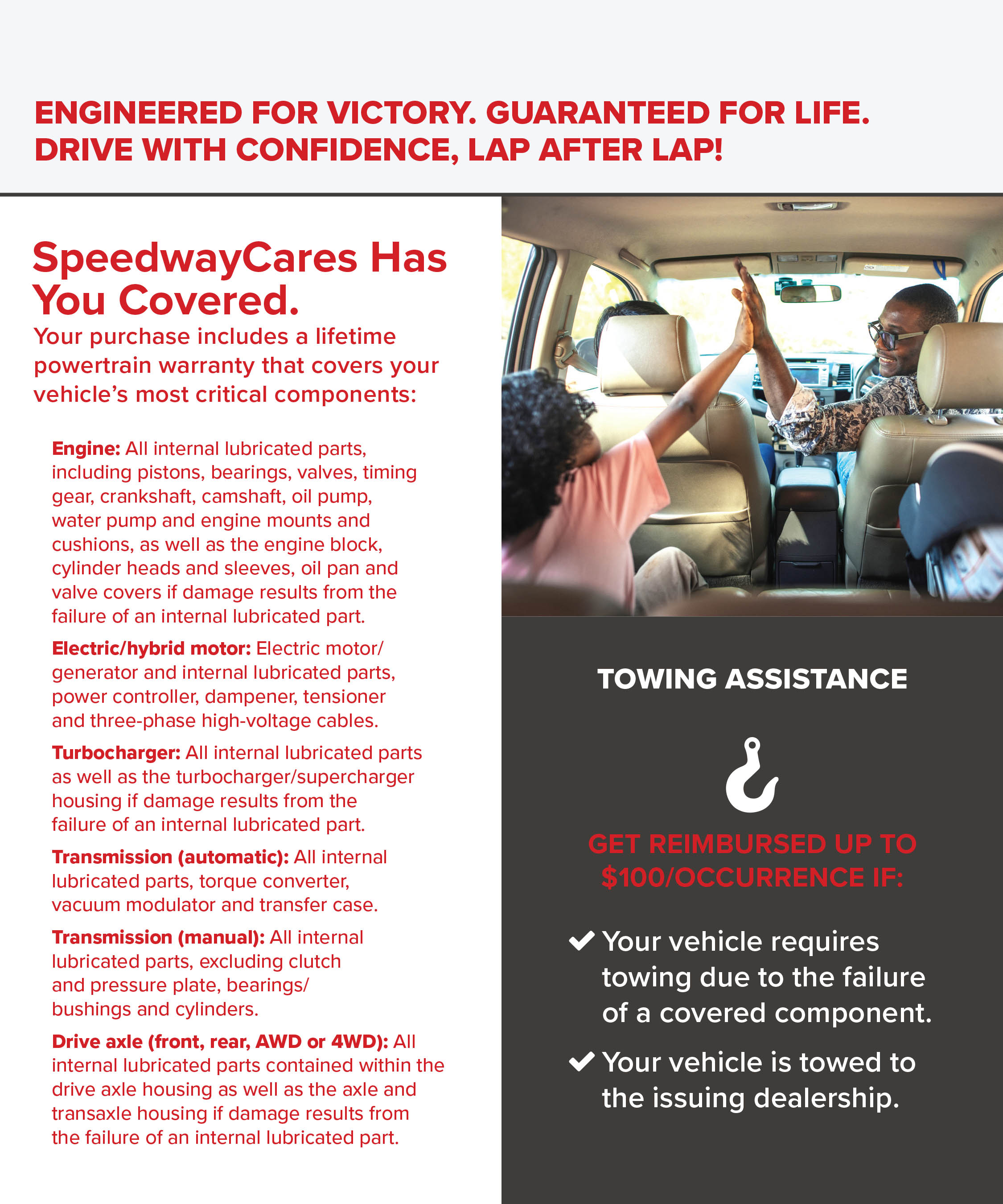 SpeedwayCares Lifetime Powertrain Warranty