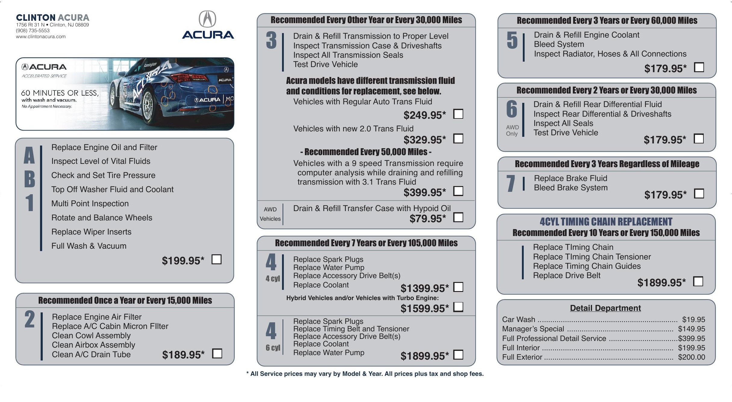 Service Pricing | Clinton Acura