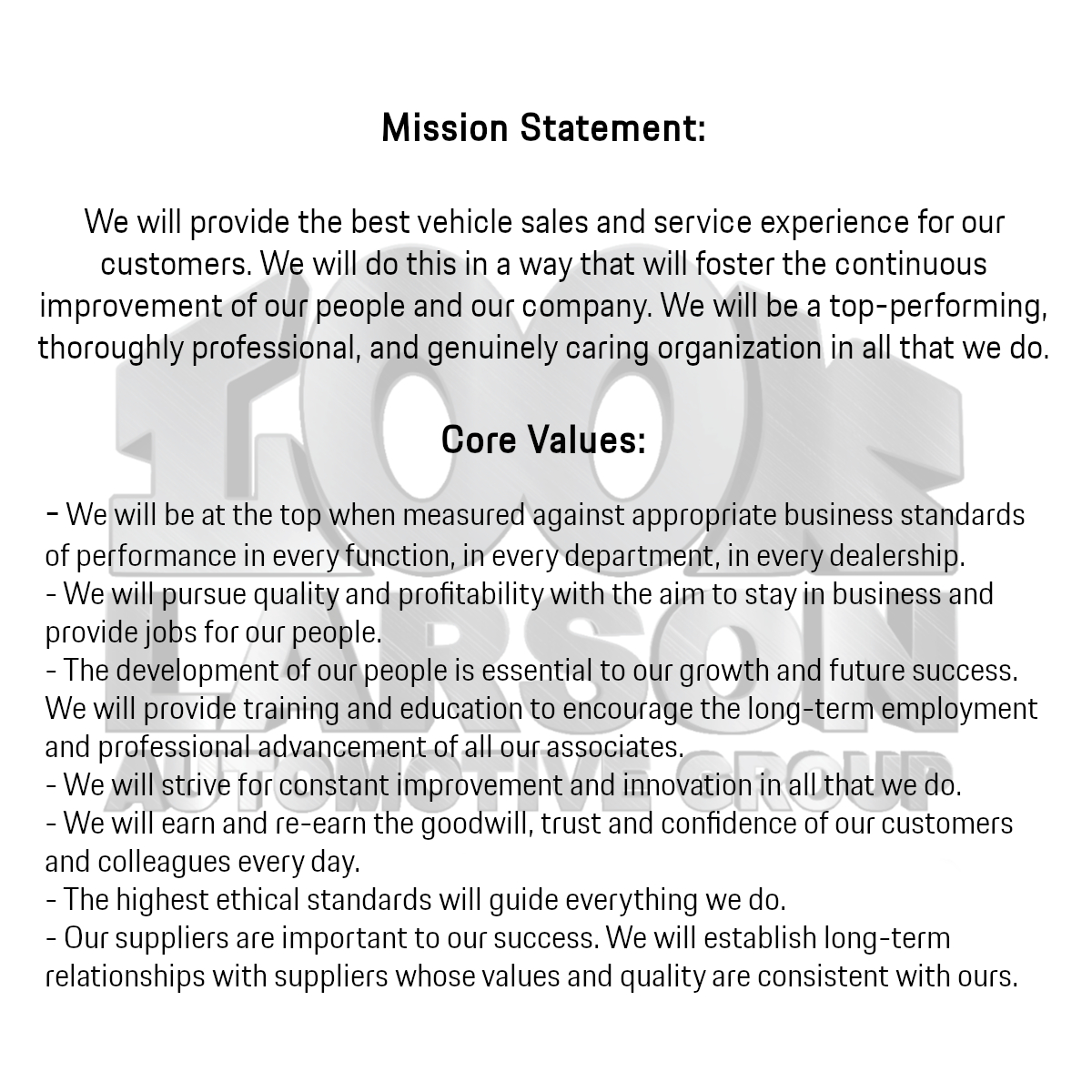 Mission & Values at Larson Automotive Group