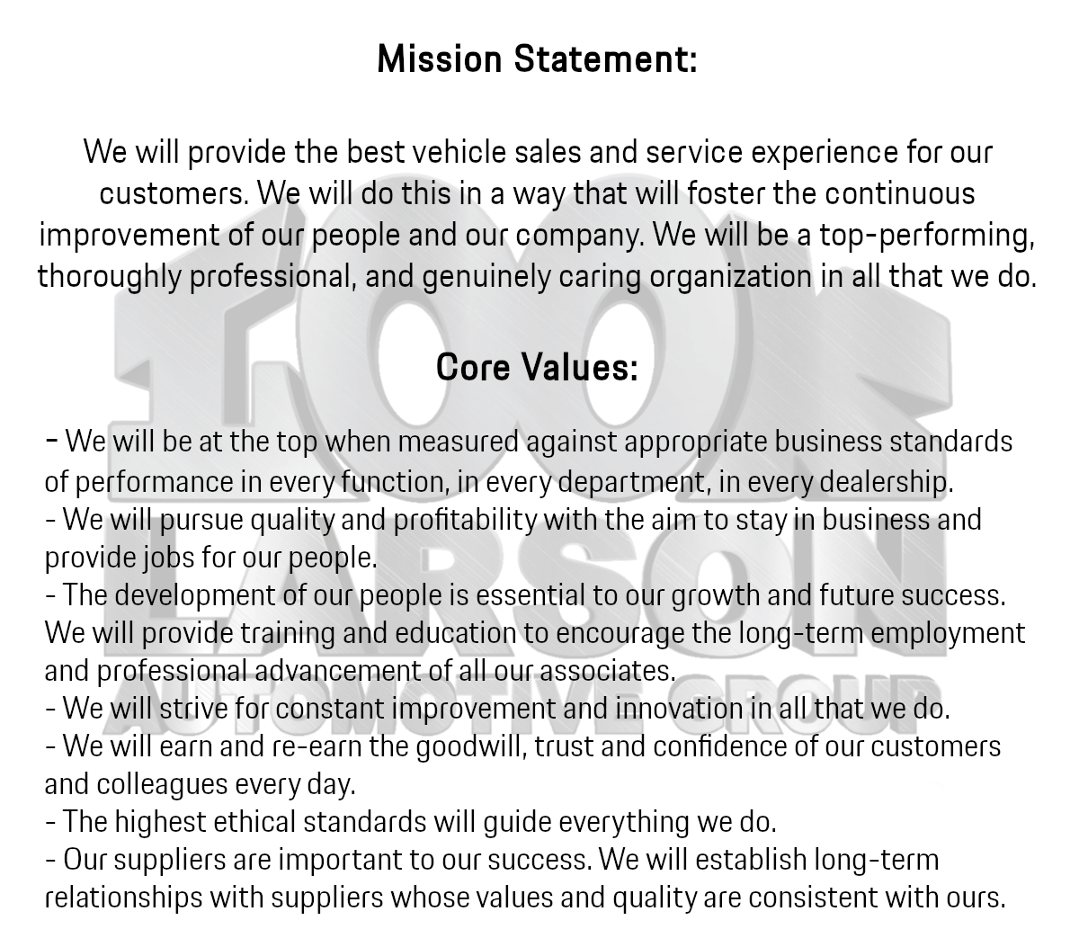 Larson Automotive Group - Our Mission & Values - Volkswagen Of Tacoma