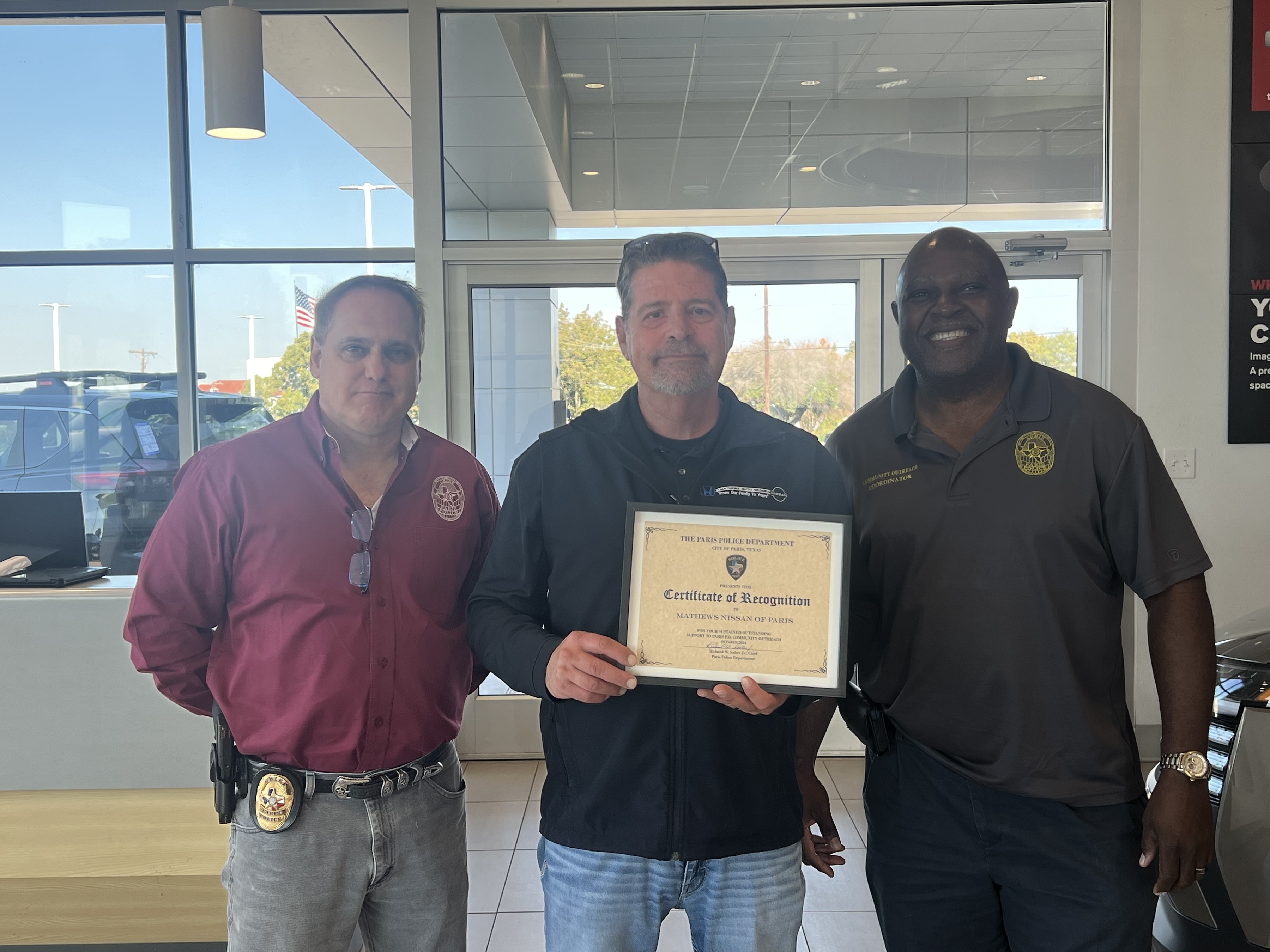 Mathews Auto Group Receives Recognition from Paris Police