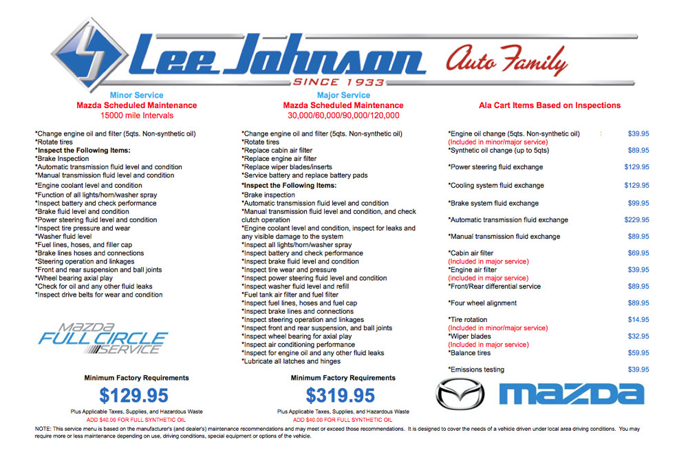 Maintenance Schedules - Lee Johnson Mazda of Kirkland